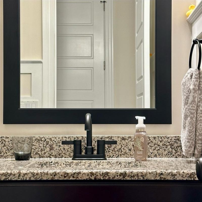 KOHLER Premise Matte Black 4-in centerset 2-Handle WaterSense Bathroom Sink Faucet with Drain ...