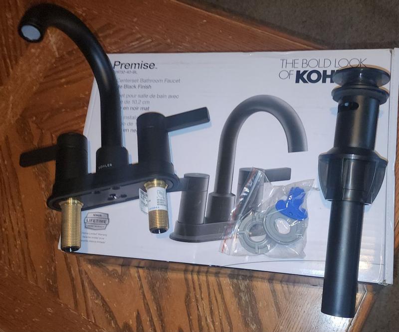 KOHLER Premise Matte Black 4-in centerset 2-Handle WaterSense Bathroom Sink Faucet with Drain ...
