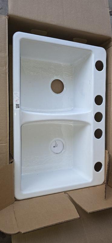 KOHLER Deerfield Undermount 33-in x 22-in Biscuit Cast Iron Double ...