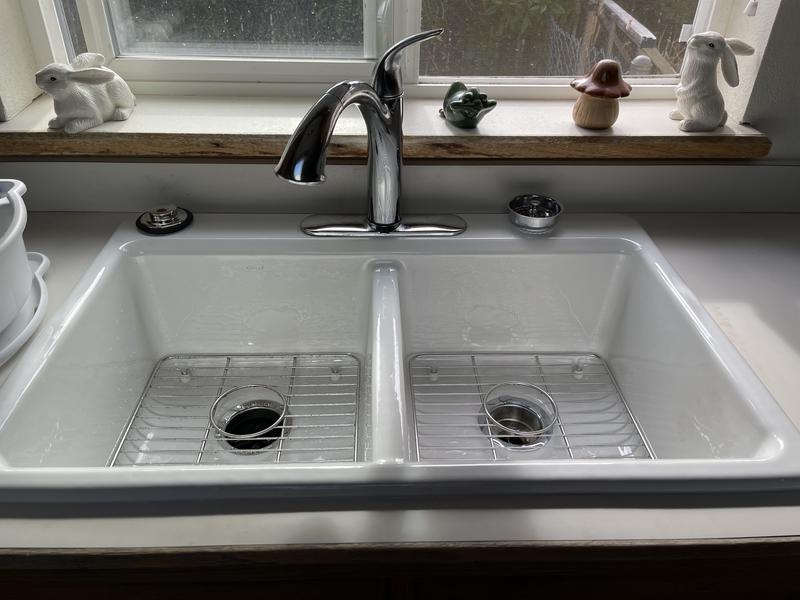 KOHLER Riverby Drop-in 33-in x 22-in Cast iron Double equal bowl ...