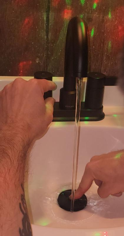 KOHLER Premise Matte Black 4-in centerset 2-Handle WaterSense Bathroom Sink Faucet with Drain ...