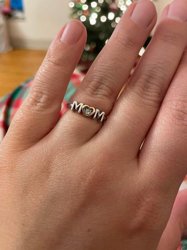 "Mom" Ring with Diamond Accent Sterling Silver & 10K Rose Gold | Kay