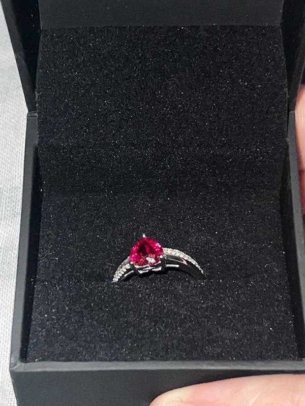 Lab-Created Ruby & Diamond Heart Promise Ring 1/10 ct tw Round-cut ...
