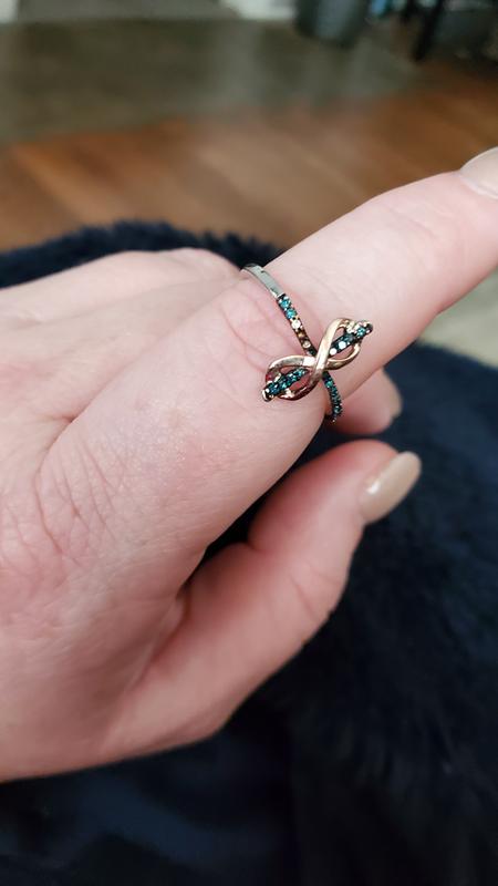 Infinity/Cross Ring 1/10 cttw Diamonds Sterling Silver & 10K Rose Gold ...