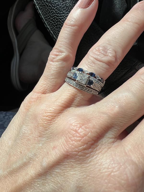 Neil Lane Blue Sapphire Anniversary Ring 3/8 ct tw Diamonds 14K White ...