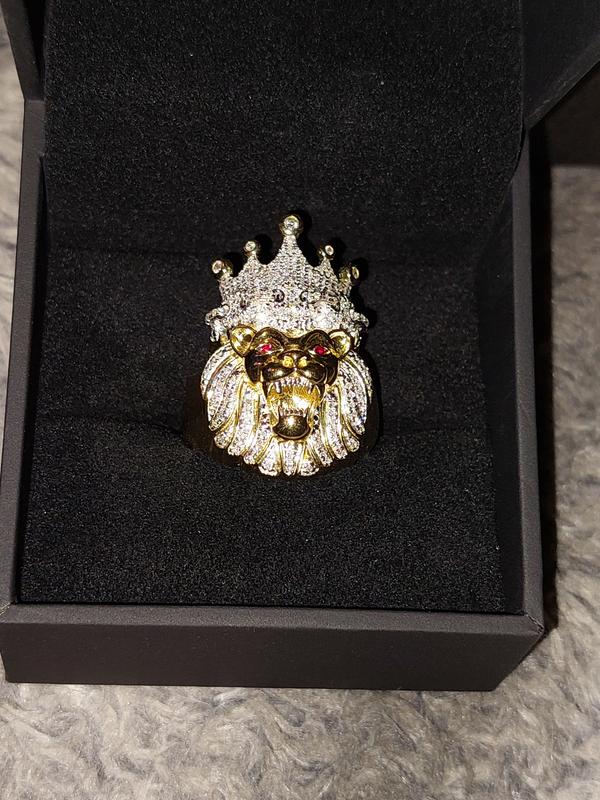 Previously Owned Men's Diamond & Lab-Created Ruby Lion Ring 1/2 ct tw ...