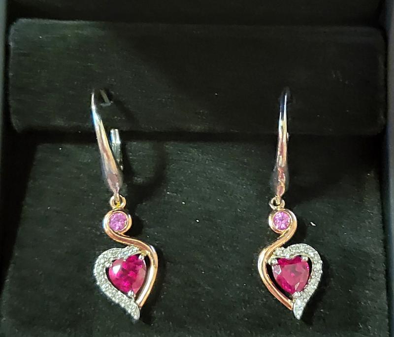 Lab-Created Ruby Earrings 1/8 cttw Diamonds St. Silver/10K Gold | Kay
