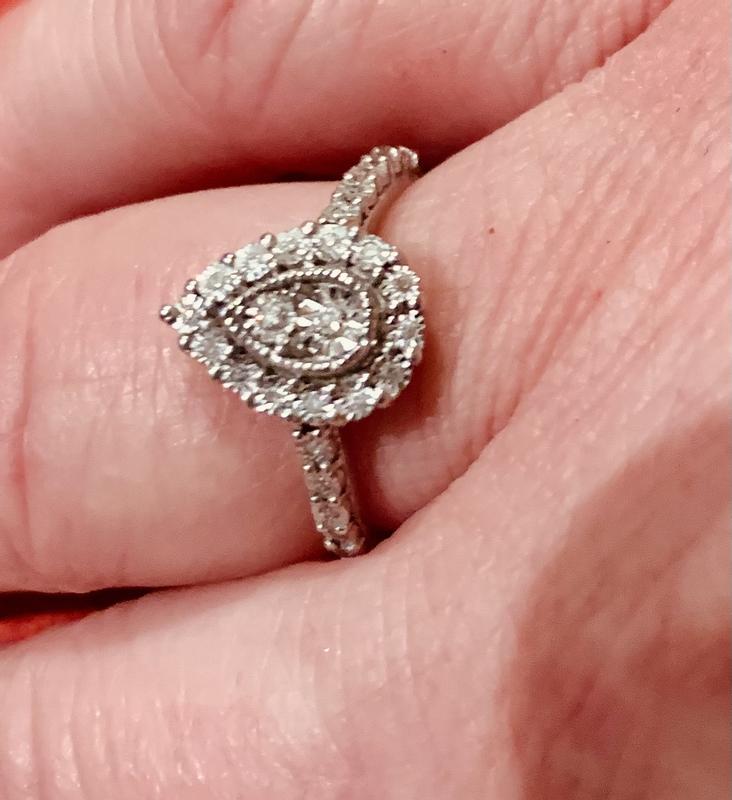 Multi-Diamond Pear-Shaped Halo Promise Ring 1/10 ct tw Sterling Silver ...