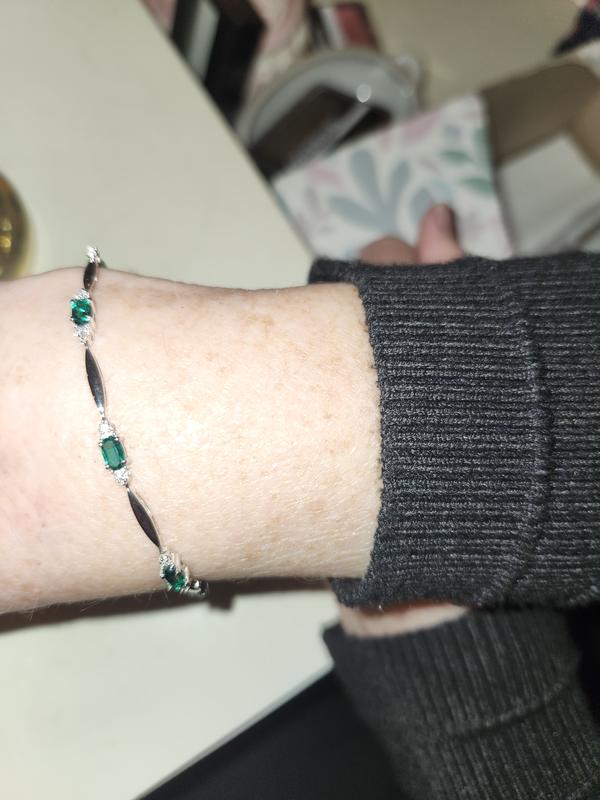 Oval-Cut Lab-Created Emerald & White Lab-Created Sapphire Link Bracelet ...