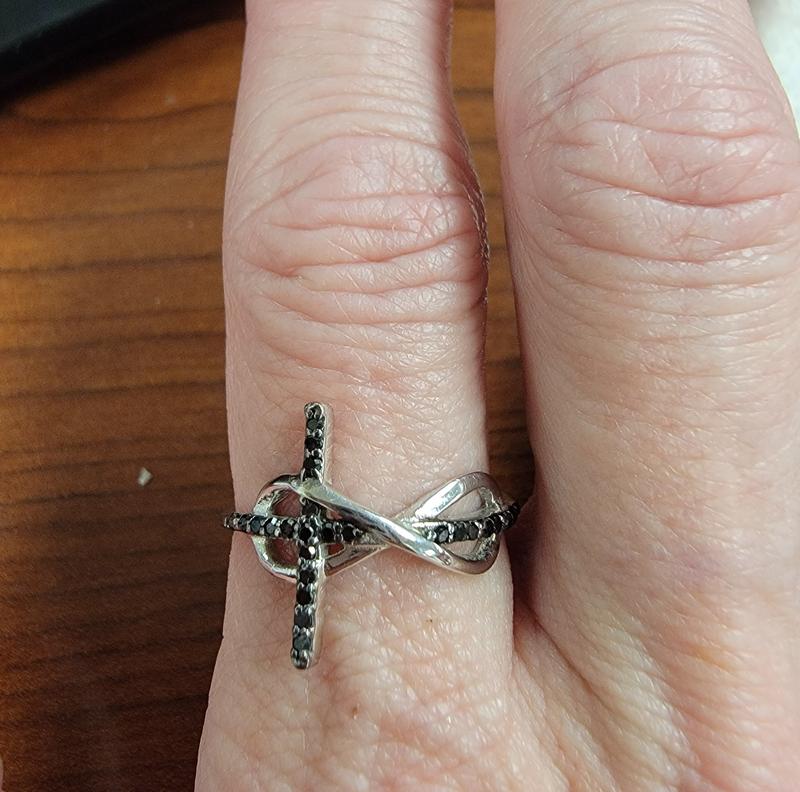 Infinity/Cross Ring 1/6 cttw Black Diamonds Sterling Silver | Kay