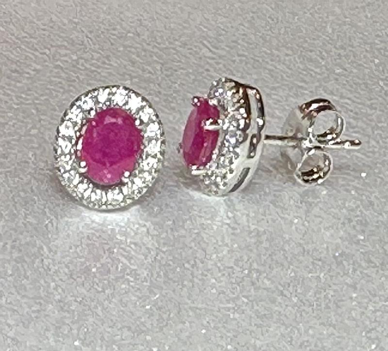 Natural Ruby Earrings 1/6 ct tw Diamonds 10K White Gold | Kay