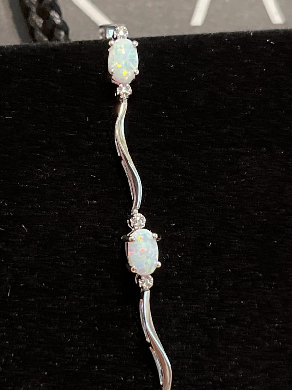 Oval-Cut Lab-Created Opal & Diamond Accent Wavy Link Bracelet Sterling Silver 7.25" | Kay Outlet