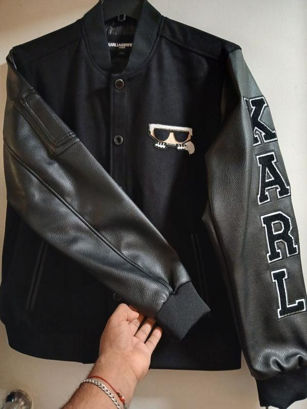 Karl Lagerfeld Men's Logo-Patch Tonal Varsity Jacket - Macy's