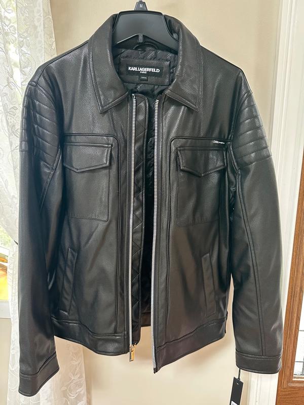 Karl Lagerfeld Men's Faux-Leather Full-Zip Trucker Jacket - Macy's
