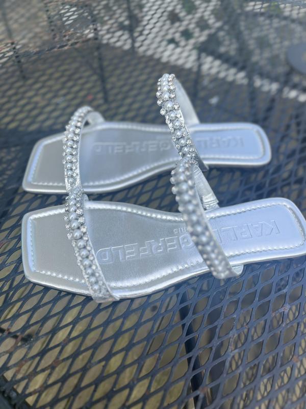 Karl Lagerfeld Paris Women's Payzlee Slip-On Embellished Slide Sandals ...