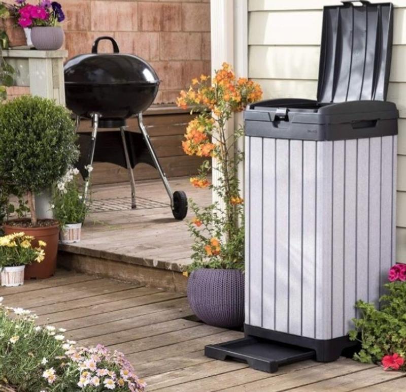 Keter 38 Gallon Grey Resin Indoor/Outdoor Kitchen Swing/Push Lid Trash ...
