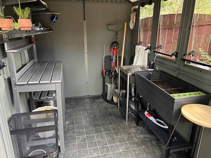 Keter 8-ft x 6-ft Potting Shed Modern Green Gable Roof Plastic Resin ...