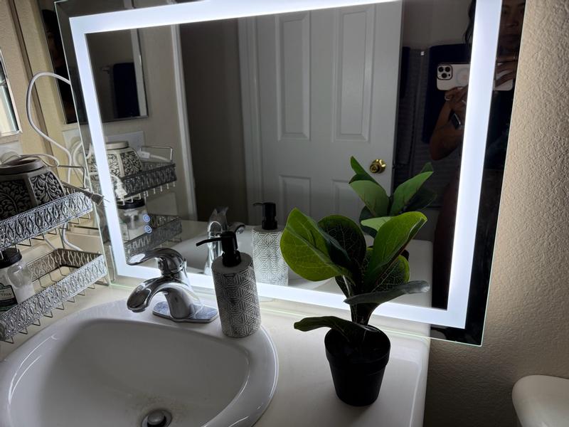 Keonjinn Lighted Bathroom Mirrors 22-in x 30-in Beveled Frameless ...