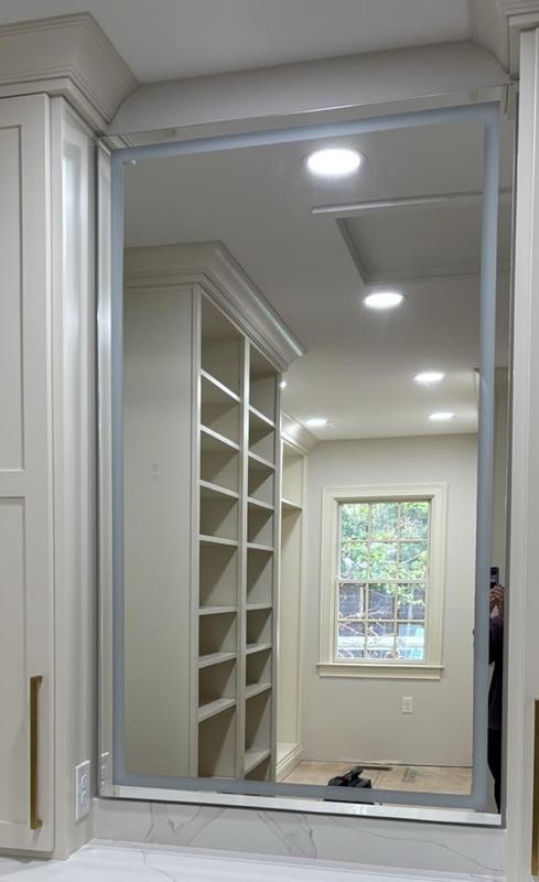 Keonjinn Bathroom LED Mirror With Framed 40-in x 32-in Beveled ...