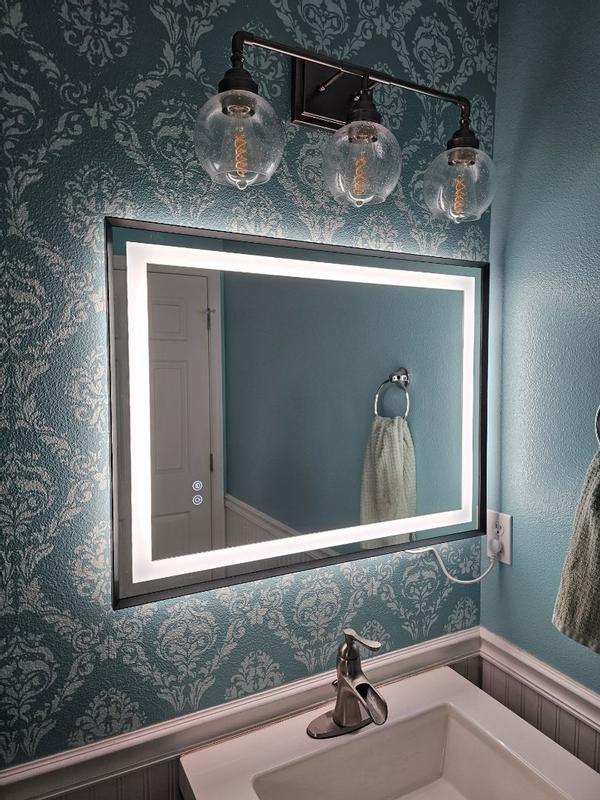 TETOTE 40x32 Inch Dark Gray Rectangular Framed Wall LED Bathroom Vanity ...