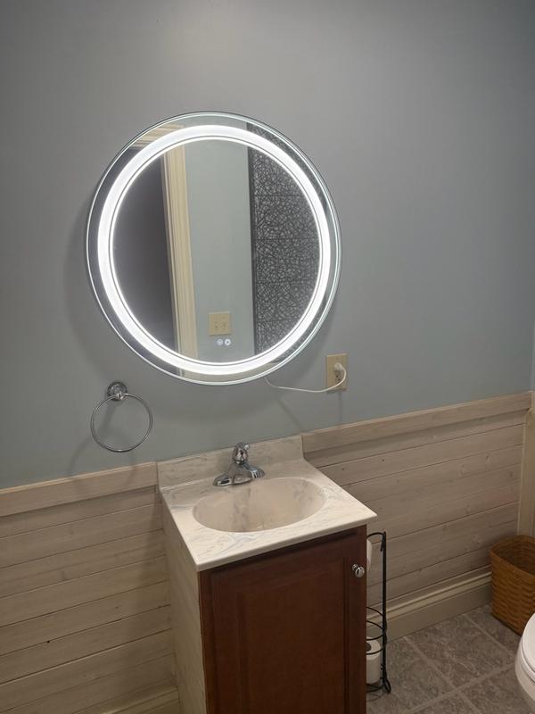 Keonjinn 24-in x 24-in Framed Round Dimmable LED Lighted Fog Free ...