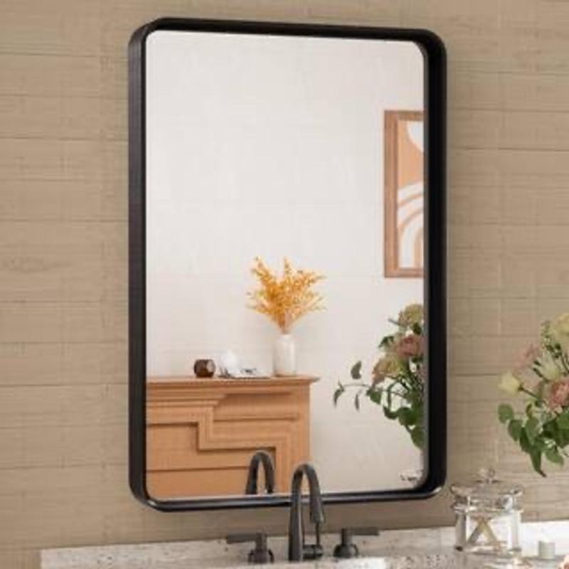 Keonjinn Bathroom Mirrors 40-in W x 30-in H Rectangle Brushed Black ...