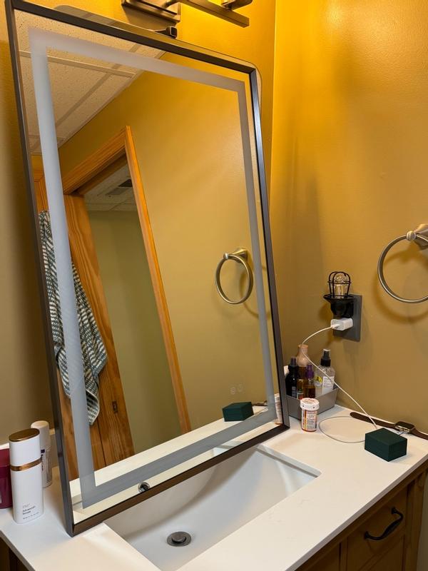 TETOTE 55x36 Inch Brushed Gold Rectangular Framed Wall LED Bathroom ...