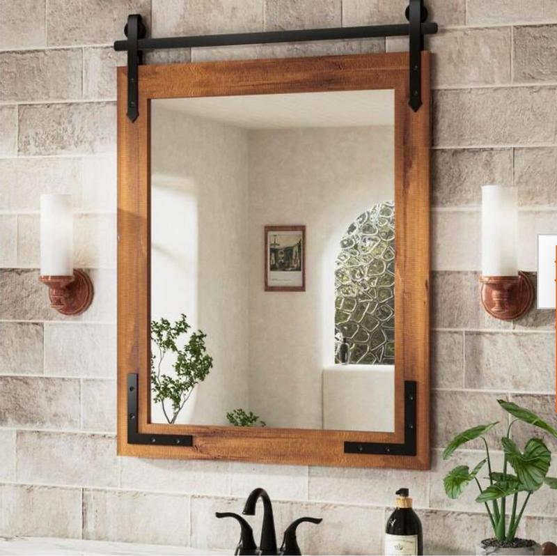 Keonjinn Farmhouse Wall Mirrors 24-in W x 36-in H Rectangle Brown ...