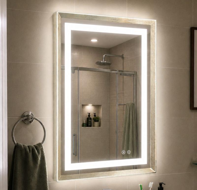TETOTE 60x30 Inch Brushed Gold Beveled Framed Rectangle Dimmable LED ...