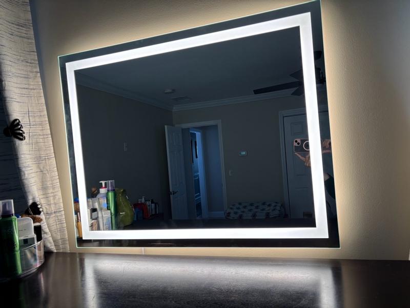 Keonjinn Backlit + Frontlit Tempered Glass Bathroom Mirrors 84-in x 32 ...
