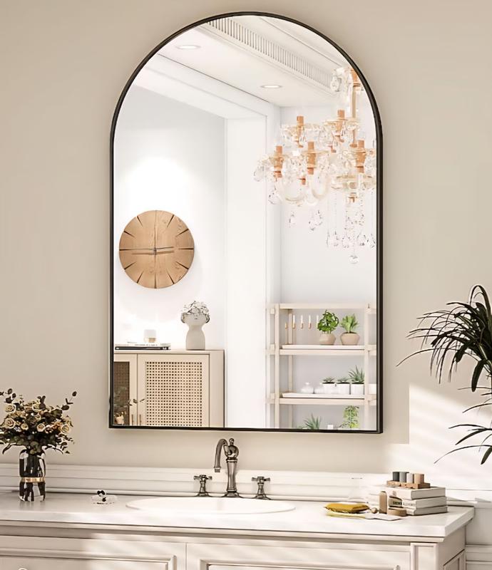 Keonjinn Bathroom Mirrors 30-in W x 36-in H Rectangle Brushed Black Framed Wall Mirror in the ...