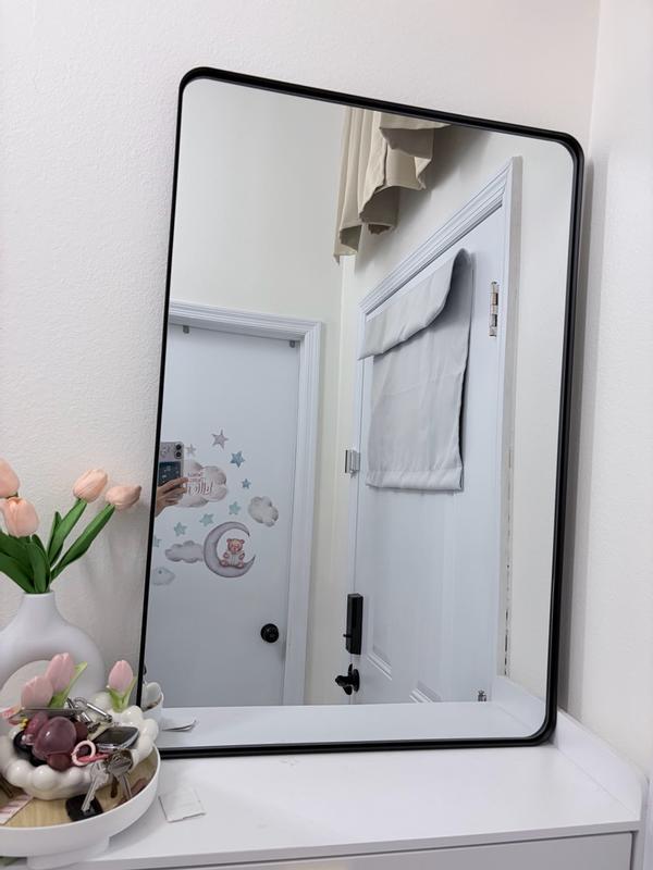TETOTE 40x30 Inch Brushed Gold Bathroom Vanity Mirror Tempered Glass ...