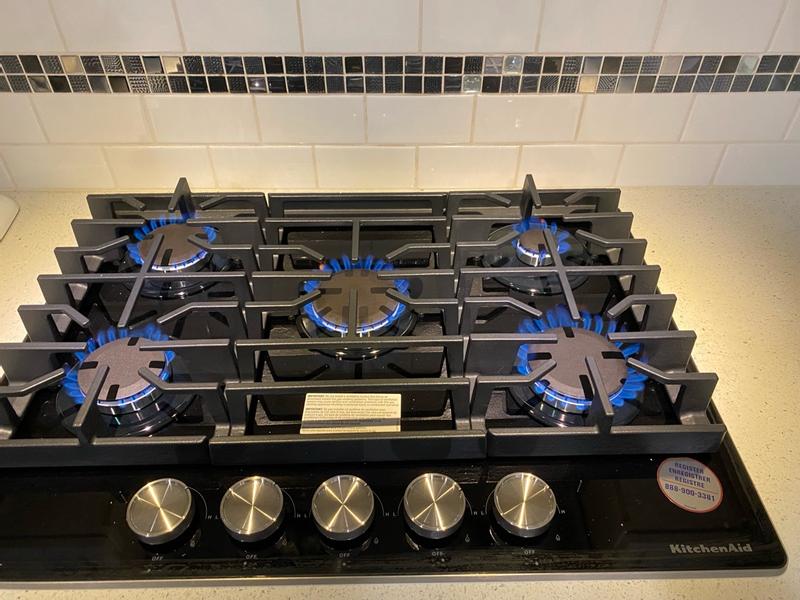 KitchenAid 30-in 5 Burners Black Gas Cooktop KCGG530PBL at Lowes.com