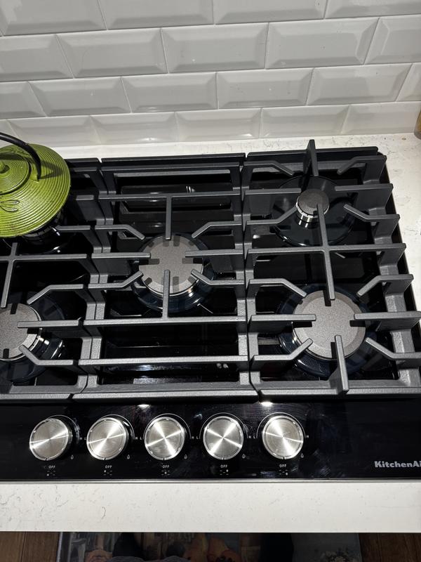 KitchenAid 30-in 5 Burners Black Gas Cooktop KCGG530PBL at Lowes.com