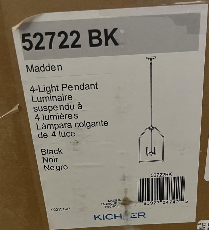 Kichler Madden 4 -Light Black Modern/contemporary Cage Square Medium ...