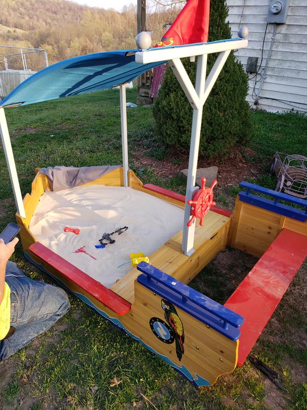KidKraft Wooden Pirate Sandbox with Canopy, Covered Kid's Sandbox at ...