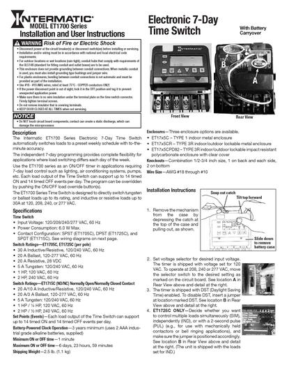 Intermatic 30 Amp 7-Day SPST 1-Circuit Astronomic Time Switch ET8015C ...