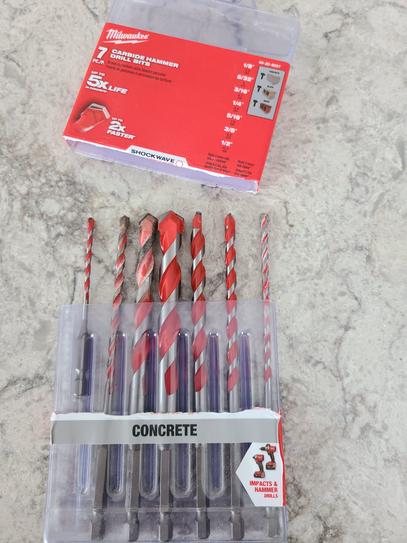 Milwaukee SHOCKWAVE Carbide Hammer Drill Bit Kit for Concrete/Stone and ...