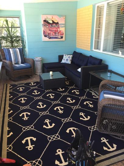 Hampton Bay Lobster Blue/Red 8 ft. x 11 ft. Indoor/Outdoor Area Rug ...