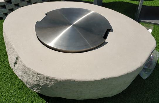 Elementi Boulder 35 in. x 16 in. Round Concrete Natural Gas Fire Pit ...