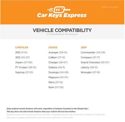 Car Keys Express Simple Key Kit - 4 Button Remote and Key for Chrysler ...