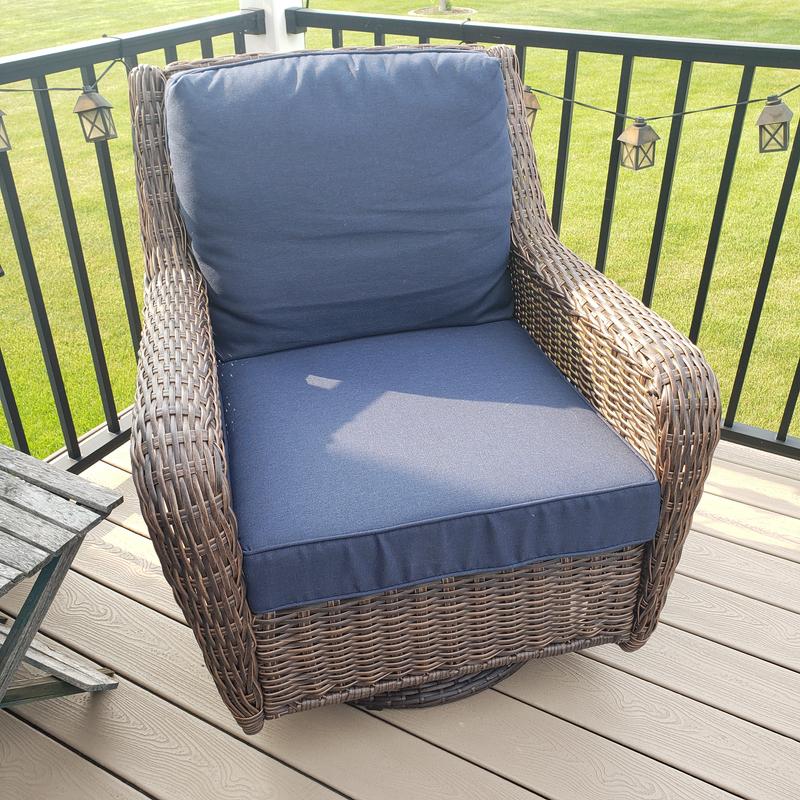 Hampton bay cambridge brown wicker outdoor patio rocking chair with standard midnight navy blue cushions store