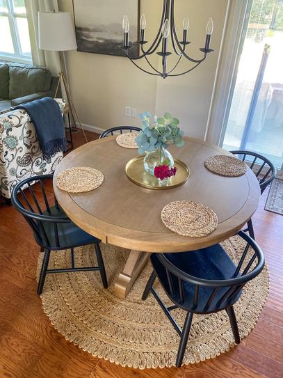 Home decorators collection aberwood patina oak finish wood round dining table for 4 store