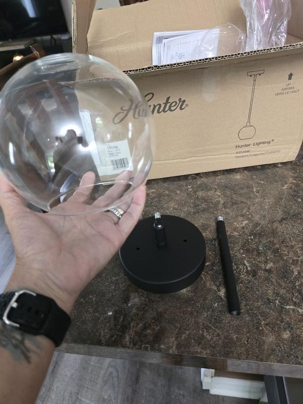 Hunter Xidane Matte Black with Clear Glass 1 Light Mini Pendant Ceiling ...