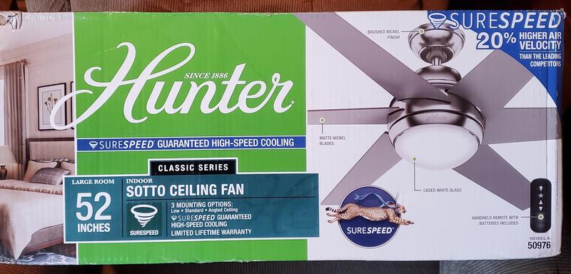 Hunter Sotto 52-in Fresh White LED Indoor Ceiling Fan with Light and ...