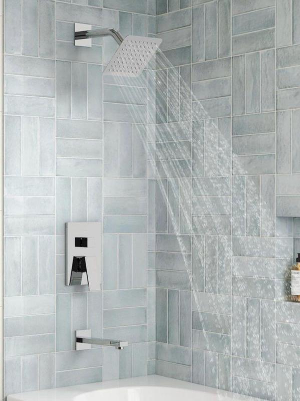 EVERSTEIN Brushed Gold Modern Square Rainfall Shower Faucet with Tub ...