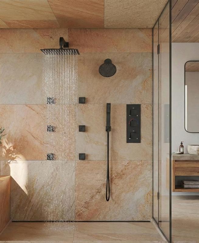 GRANDJOY Thermostatic Shower 7 Spray 12 inches Wall Mount Fixed and ...