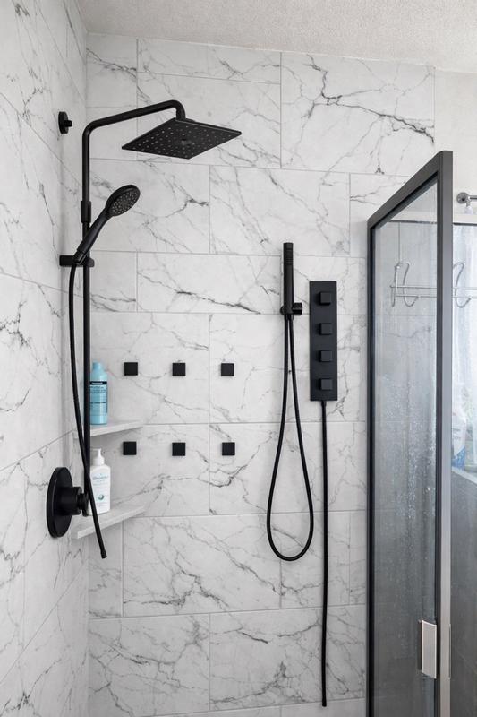 GRANDJOY 5 Spray 12 in Wall Mounted Rain Shower System with 6 Body Jets ...