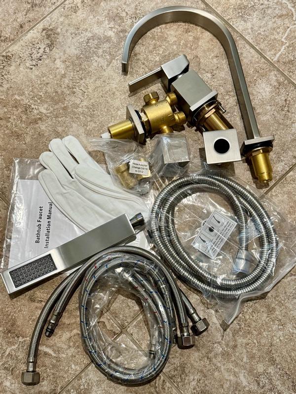 EVERSTEIN 2-Handle Deck-Mount Waterfall Tub Faucet With Hand Shower And ...