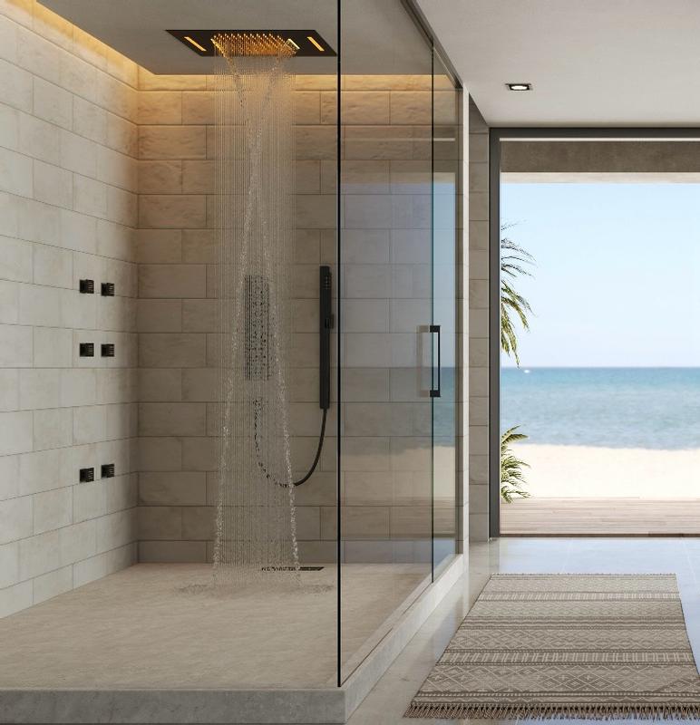 GRANDJOY LED Thermostatic Quadruple Handle 7 Spray 23 inches x 15 ...